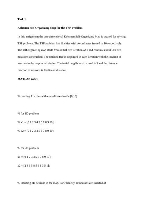 Kohonen Self Organizing Map For Tsp Problem