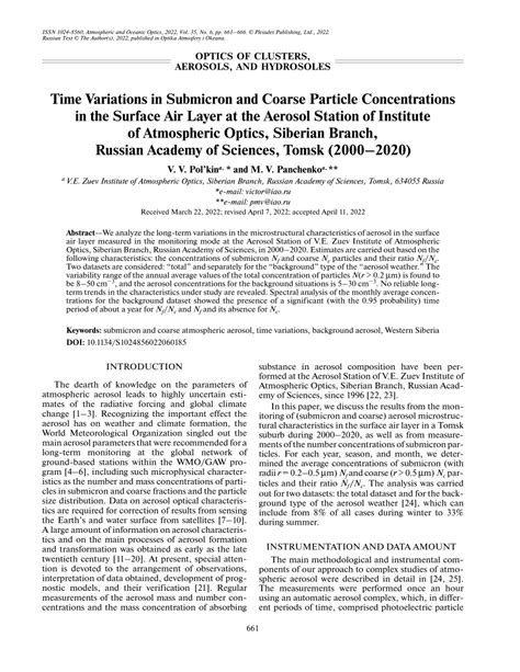 Pdf Time Variations In Submicron And Coarse Particle Concentrations In The Surface Air Layer