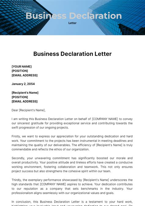 Free Business Declaration Letter Template To Edit Online