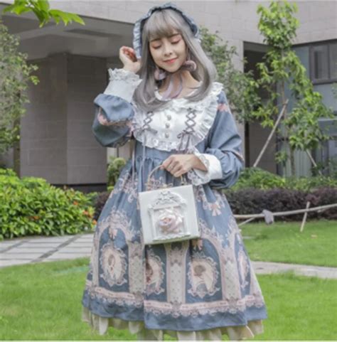 귀여운 소녀 고딕 로리타 op 코스프레 고딕 일본 달콤한 로리타 드레스 빈티지 레이스 붕대 인쇄 하이 웨이스트 빅토리아 드레스 로리타 드레스 AliExpress