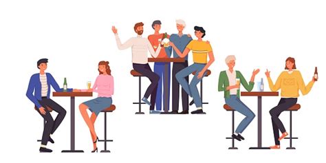 사람들은 재미 앉아서 마시는 행복한 친구 바 파티 벡터 개념에서 비즈니스 사람들 퇴근 후 동료 비즈니스 파티 소녀와 데이트 바 술집 카페에서 즐거운 시간을 보내는 학생