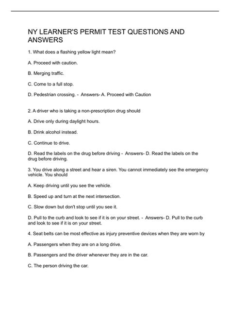 Ny Learner S Permit Test Questions And Answers New York Dmv Permit