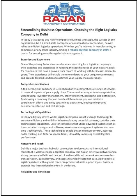 Ppt Streamlining Business Operations Choosing The Right Logistics Company In Delhi Powerpoint