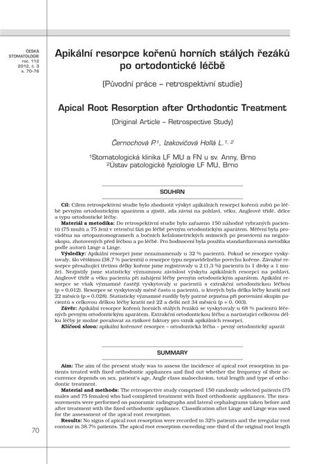 Pdf Apical Root Resorption After Orthodontic Treatment
