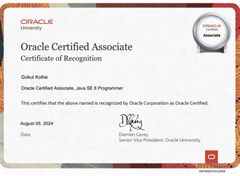 i am pleased to announce that i have successfully achieved the oracle java se 8 certification