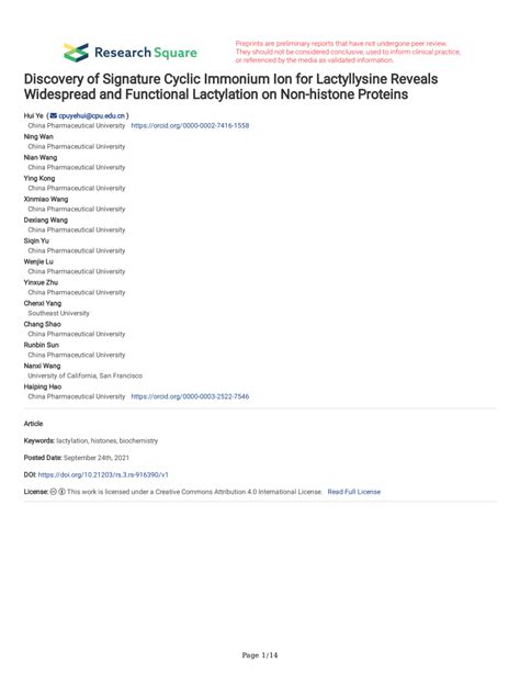 Pdf Discovery Of Signature Cyclic Immonium Ion For Lactyllysine