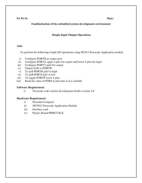 ESL Exp Record Lab Manual Ex No Date Familiarization Of The Embedded System Development