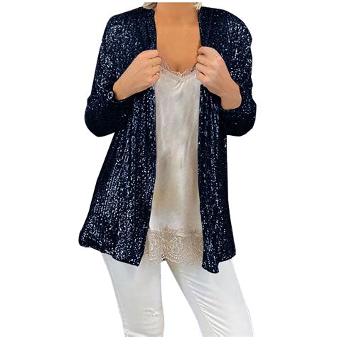 Brnmxoke Womens Sequin Cardigan Fall Open Front Cover Up Party Shiny