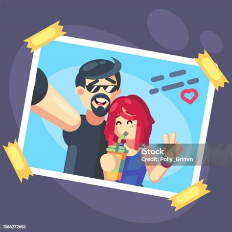 Pasangan Selfie Potret Diri Romantis Temanteman Muda Hipster Foto