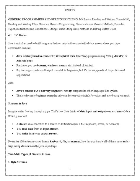 Unit 4 Apj Lecture Notes On Generics And String Handling In Java