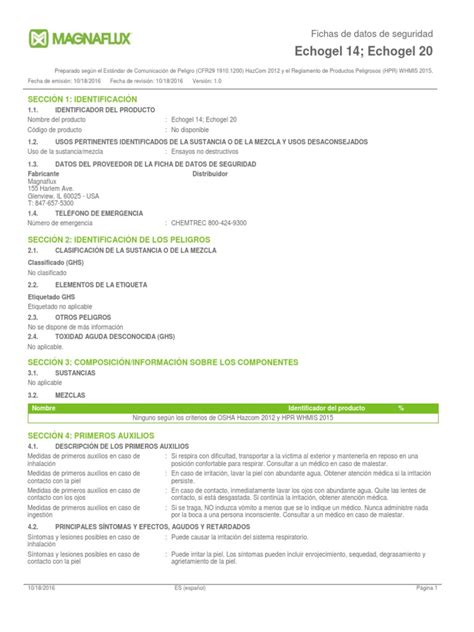 Magnaflux Gel Acoplante Echogel Msds Pdf