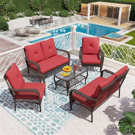 Phi Villa 5 Piece Outdoor Wicker Patio Furniture Sets