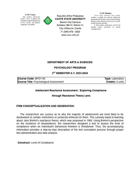 Adolescent Reactance Assessment Exploring Compliance Through