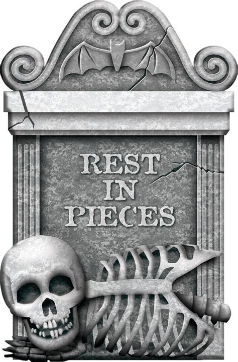 Rest In Pieces Skull Skeleton Graveyard Tombstone With Stakes Grey