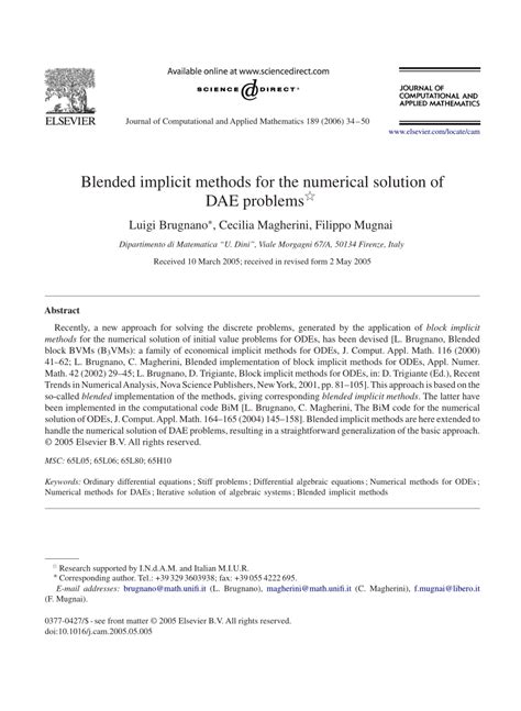 Pdf Blended Implicit Methods For The Numerical Solution Of Dae Problems