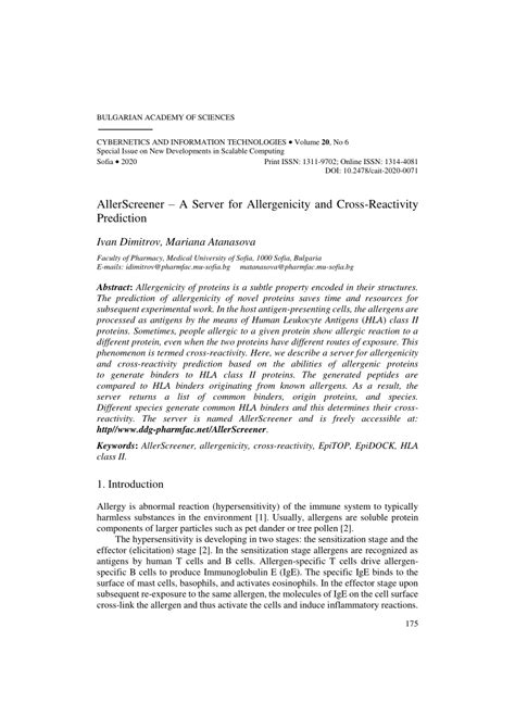 Pdf Allerscreener A Server For Allergenicity And Cross Reactivity