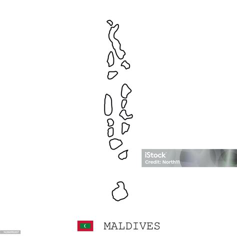 Maldives Vector Map Outline Line Linear Maldives Black Map On White