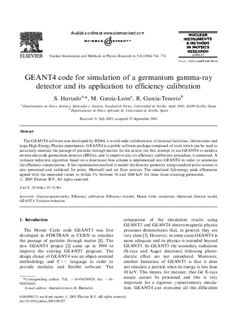 Pdf Geant4 Code For Simulation Of A Germanium Gamma Ray Detector And Its Application To Pdf Geant4 Code For Simulation Of A Germanium Gamma Ray Detector And Its Application To