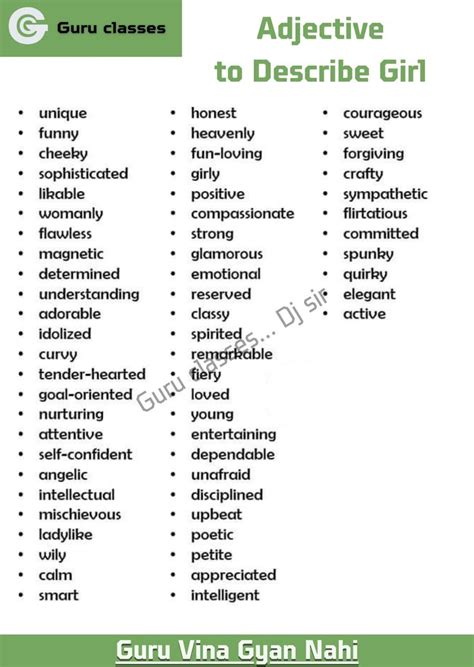 Adjectives To Describe A Girl Describe Beauty Types Of Adjectives