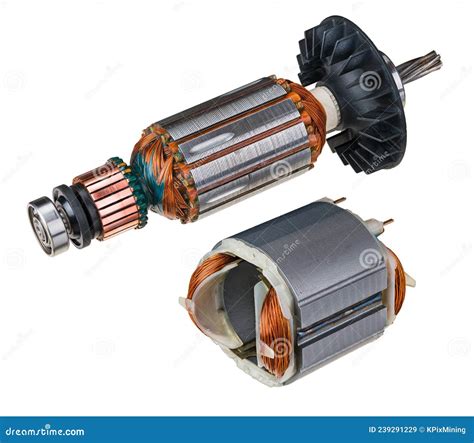 Electric Dc Motor Stator And Rotor With Plastic Fan Isolated On A White