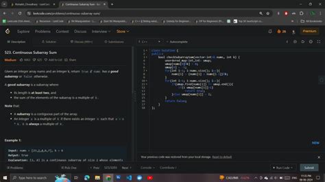 Day 26 Of 75daysofleetcode Challenge Subarray Sum Rishabh Choudhary Posted On The Topic