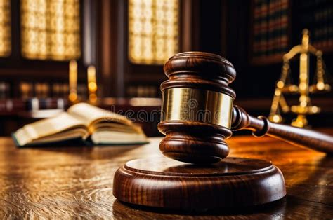 Gavel Resting On Sound Block In A Courtroom Setting Stock Illustration