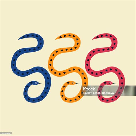 열대 다채로운 뱀 손으로 그린 벡터 삽화 로고 아이콘 또는 포스터를 위한 플랫 스타일의 고립된 맹그로브 뱀 가공의 인물에 대한 스톡 벡터 아트 및 기타 이미지 Istock