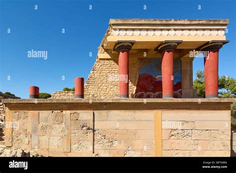 The Archaeological Site Of Knossos Palace Displays Preserved Structures