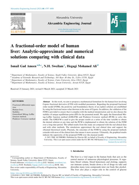 Pdf A Fractional Order Model Of Human Liver Analytic Approximate And