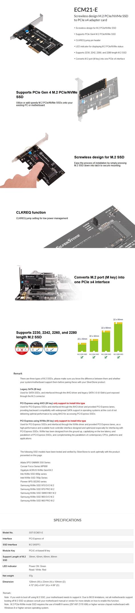 Silverstone M Nvme Ssd Ngff To Pcie X Screwless Adapter Card Sst