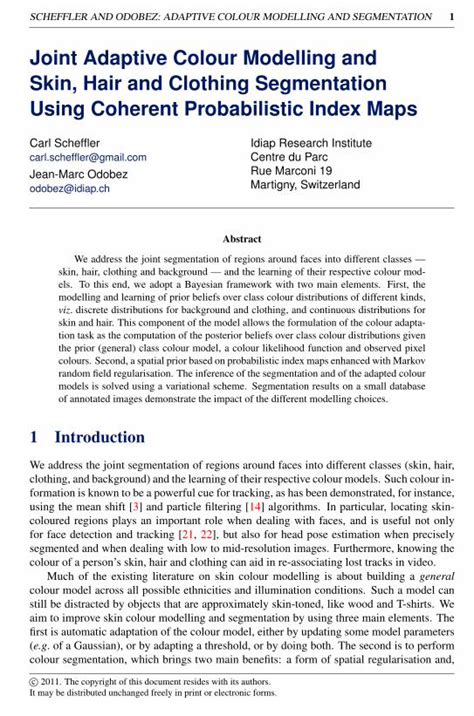 Pdf Joint Adaptive Colour Modelling And Skin Hair And Clothing Segmentation Using Coherent