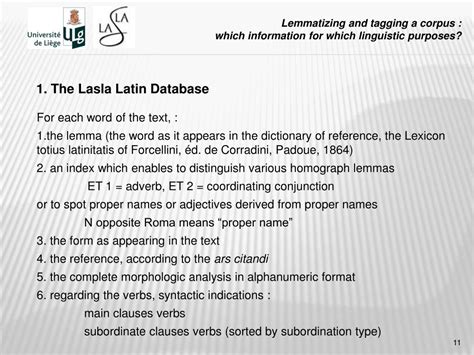 Ppt Lemmatizing And Tagging A Corpus Which Information For Which Linguistic Purposes
