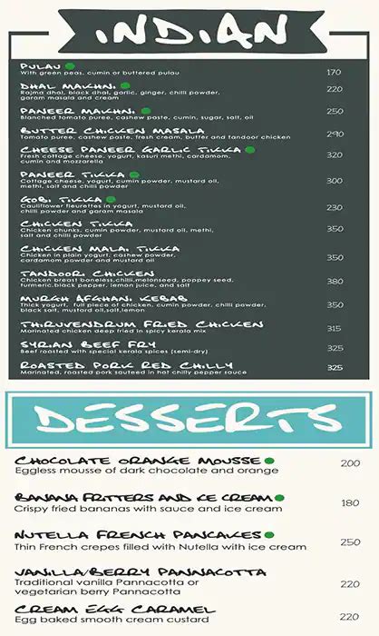 Menu At Grasshopper Chennai