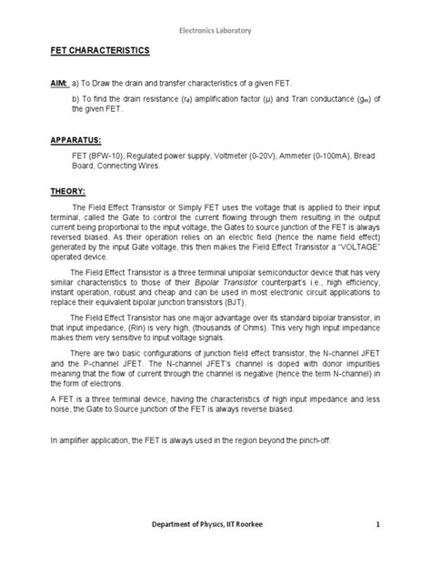 Draw Input And Output Characteristics Of A Jfet Bfw10 Pdf Pdf Field Effect Transistor