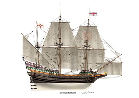 Golden Hind 1577 Tudor Galleon Profile Artwork A5 A4 Glossy Print