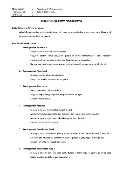 Pdf Pengantar Algoritma Pemrograman