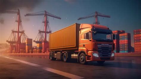 D Render And Illustration Of A Container Filled Truck In The Harbor Background Logistics