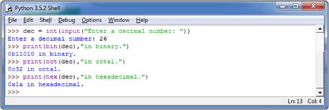 python program to convert decimal to binary octal and hexadecimal