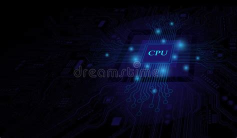 Futuristic Microchip Processor With Lights On The Blue Background Quantum Computer Large Data