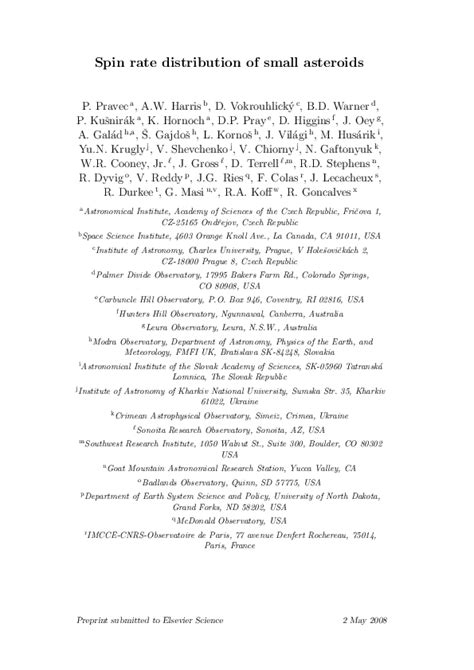 Pdf Spin Rate Distribution Of Small Asteroids Dirk Terrell