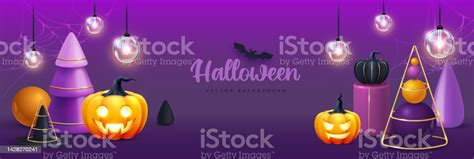 현실적인 3d 할로윈 호박과 할로윈 휴가 배경 벡터 일러스트 레이 션 10월에 대한 스톡 벡터 아트 및 기타 이미지 10월 3차원 형태 강단 Istock