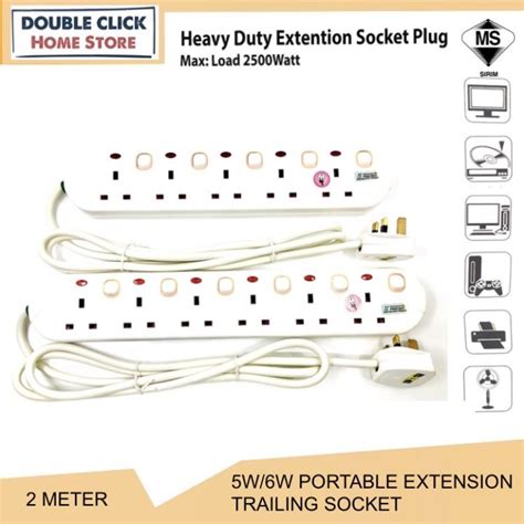 5 Way 6 Way Portable Extension Trailing Socket Trailing Wire Extension Wire 2 Pin Plug 2 Meter