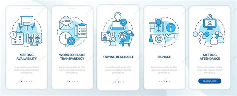 Onboarding Mobile App Screen Blue Theme Depicting Work Locations And Schedules Vector Site