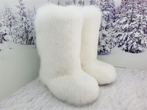 Men White Real Polar Fox Fur Boots Blue Ice Fox Winter Boots Furry Men