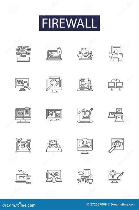 Firewall Line Vector Icons And Signs Protection Security Perimeter Filter Firewall Router