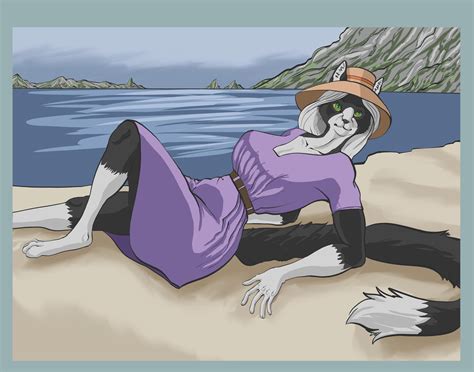 Tuxedo Cat Lady On A Beach R Furry