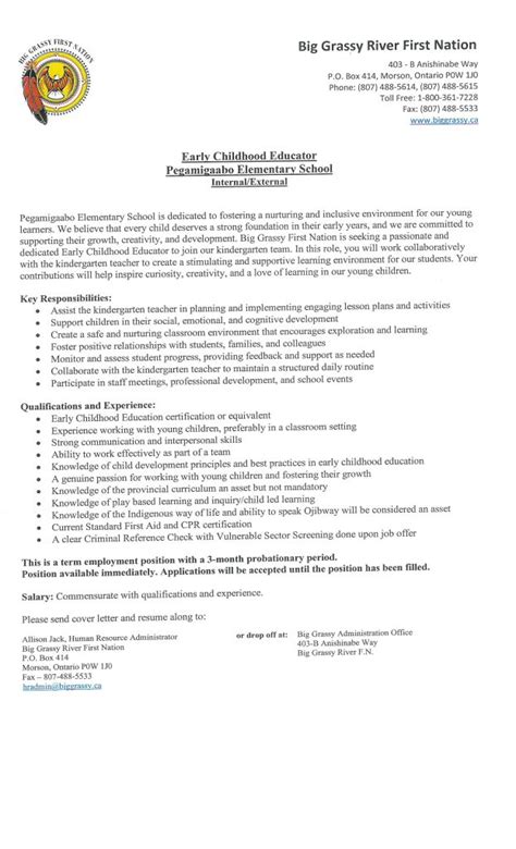 Employment Opportunities Big Grassy River First Nation