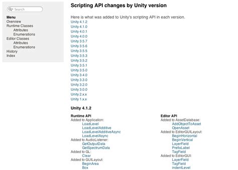 Api Version History On Unity Script Reference Guide Unity Engine Unity Discussions