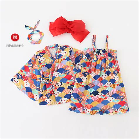 可爱小汤圆女童和服套装纯棉印花进口棉布日系浴衣复古写真表演服虎窝淘