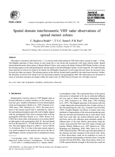 Pdf Spatial Domain Interferometric Vhf Radar Observations Of Spread